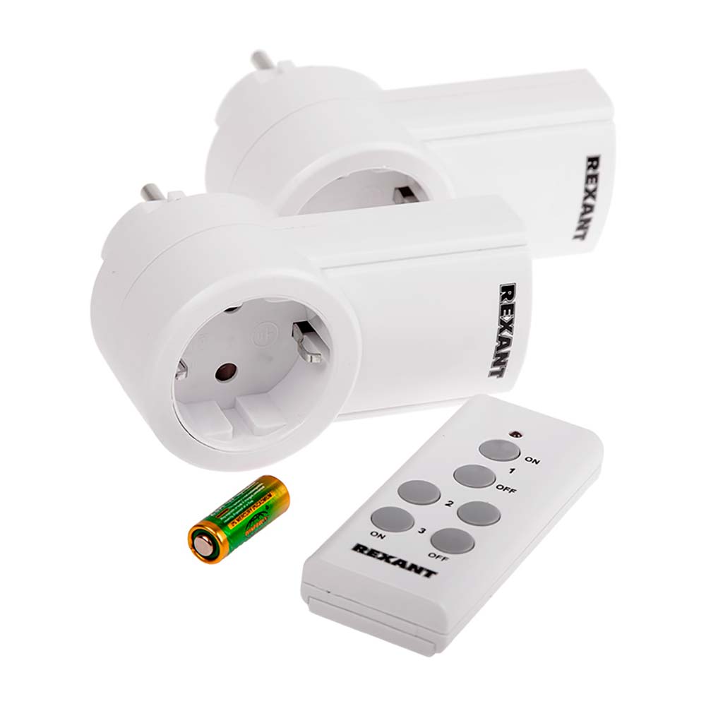 Радиоуправляемая розетка c пультом RX-002 один пульт, две розетки 10А/30м REXANT 10-6025 ⚡ ...