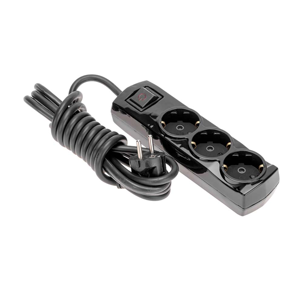 Удлинитель PREMIUM 3 гнезда, 3м, 3х1,5мм², с/з, с выключателем, черный REXANT 13-4107 ⚡ — купить ...