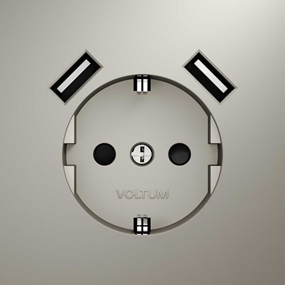 Розетка встраиваемая Voltum S70 с заземлением и защитными шторками, 16А, с USB, A A, кашемир ...