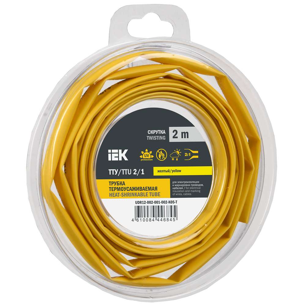 Трубка термоусадочная ТТУ нг-LS 2/1 желтая 2м/упак IEK UDR12-002-001 ...