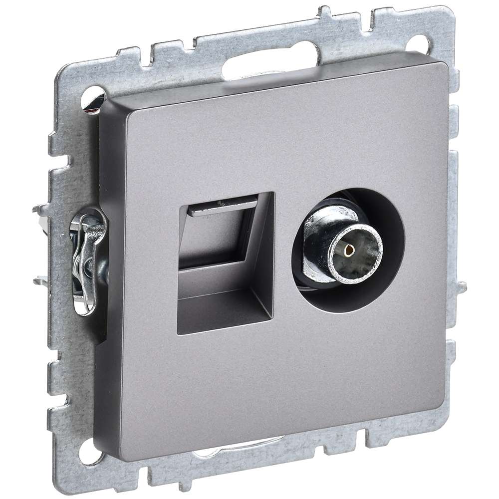 BRITE Розетка двойная TV RJ45 кат 5E РТВ/РК12-БрС сталь IEK BR-AK20-1 ...