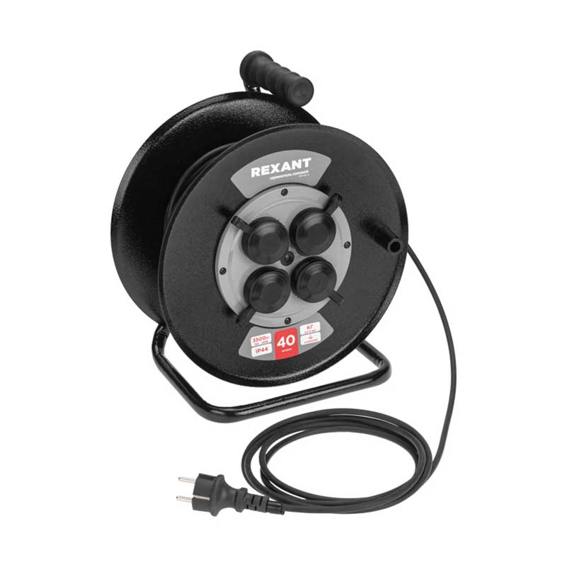 Удлинитель силовой КГ на катушке 4 гнезда, с/з, 40м, 3х1,5мм², IP44 c защитными крышками ...