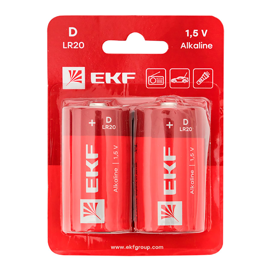 Алкалиновая батарейка типа D LR20 блистер 2шт EKF LR20-BL2 ⚡ — купить с ...