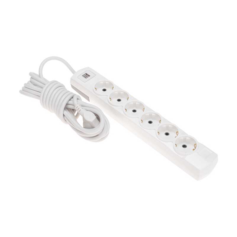 Удлинитель PREMIUM 6 гнезд, 5м, 3х1,5мм², с/з, 2 USB, белый REXANT 13-4123 ⚡ — купить с ...