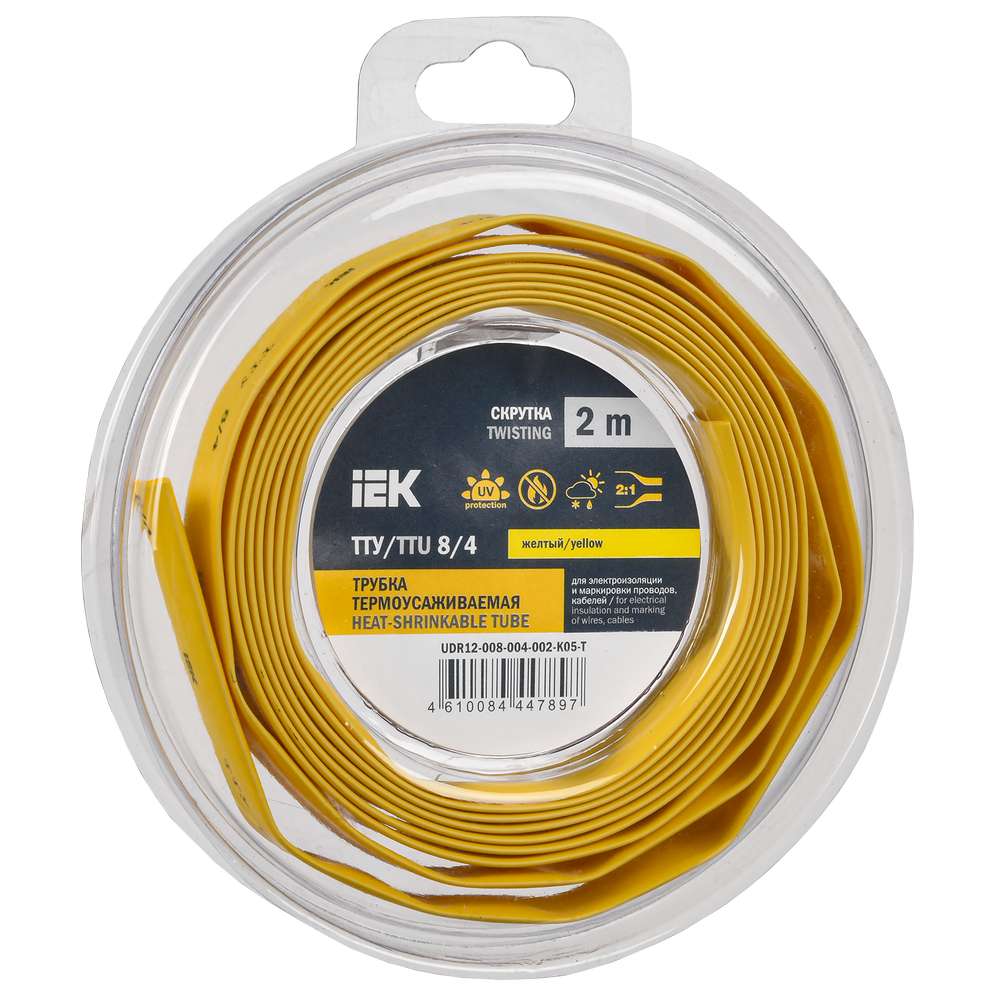 Трубка термоусадочная ТТУ нг-LS 8/4 желтая 2м/упак IEK UDR12-008-004-002-K05-T ⚡ — купить с ...