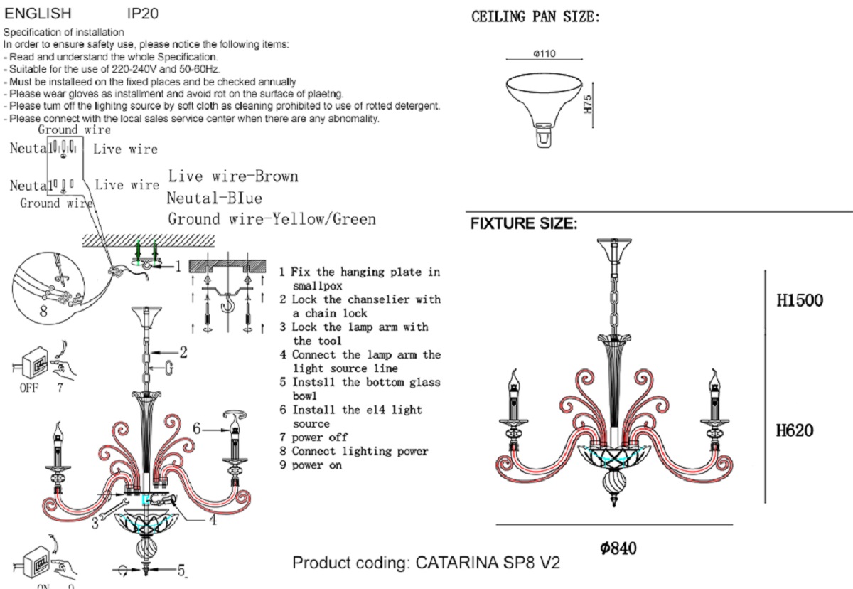 Подвесная люстра Crystal Lux Catarina SP8 V2 Gold/Transparent-Cognac ⚡ — купить с доставкой по ...