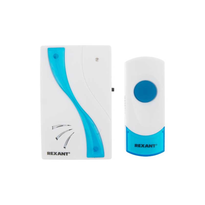 Беспроводной дверной звонок 32 мелодии 100м кнопка IP 44 белый/синий REXANT RX-2 73-0020 ⚡ ...