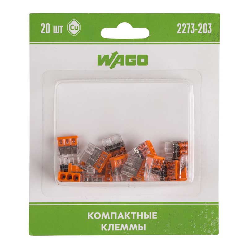 2273-203 Экcпресс-клемма, 3-проводная до 2,5 мм², 20 шт/уп WAGO 07-5132 ...