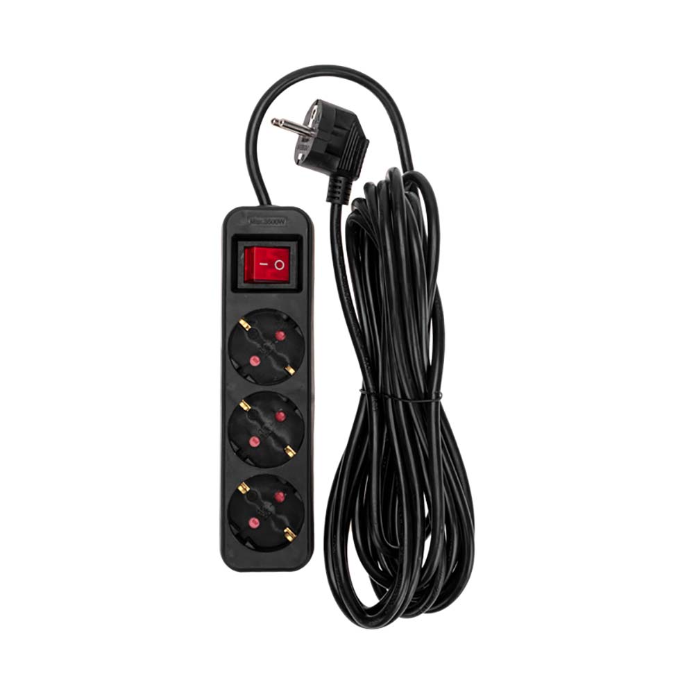 Удлинитель STANDARD 3 гнезда, 5м, 3х1,0мм², с/з, с выключателем, черный REXANT 13-4020 ⚡ ...