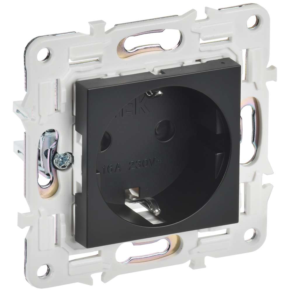 SKANDY Розетка с заземлением с защитными шторками 16А безвинтовое крепление SK-R06Bl черный IEK ...